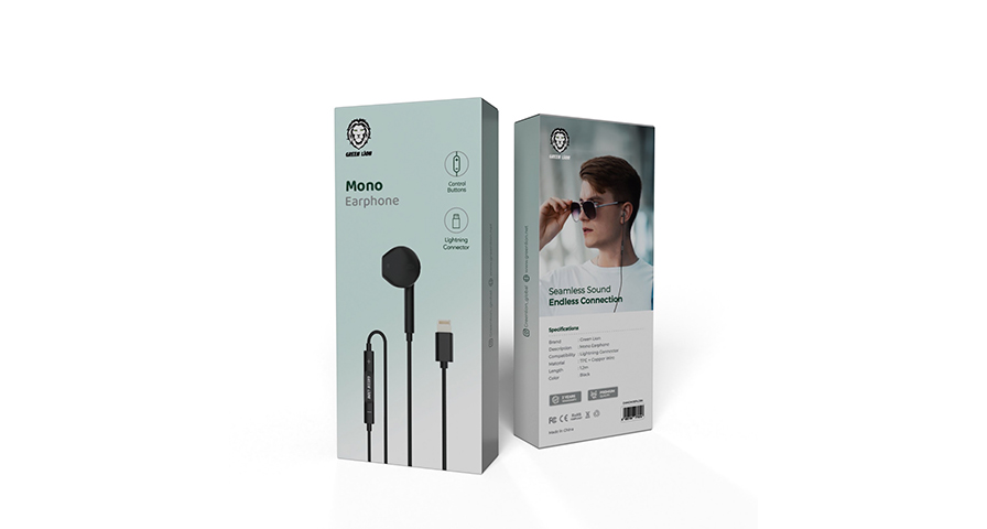Green Lion Mono Earphone with Lightning Connector - Black