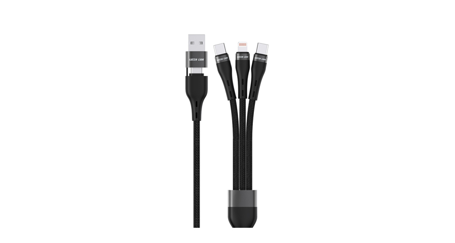 Green Lion 3 in 2 Braided Fast Charging Cable - Black