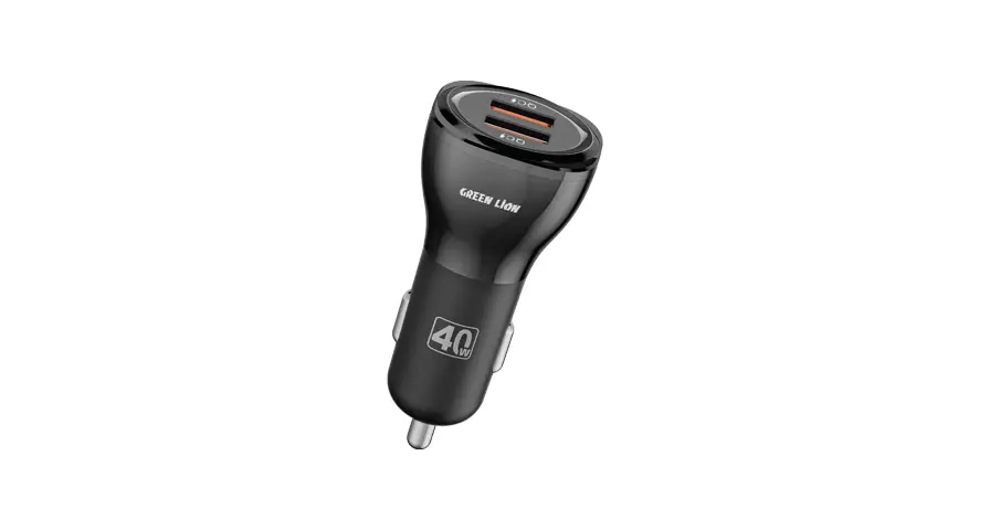 Green Lion Dual Port Car Charger 40W (with C to C / C to L Cable) - Bl