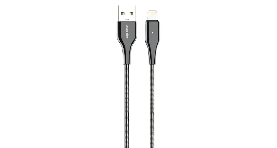 Green Lion USB-A To Lightning Metal Spring Hose Cable - Silver
